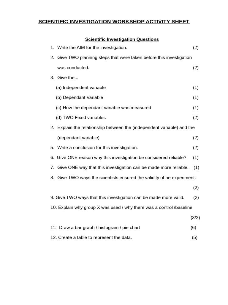Scientific Investigation Workshop Guide | PDF
