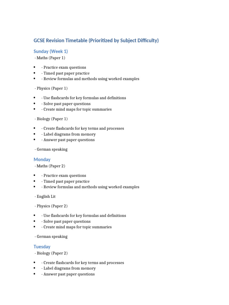 GCSE Revision Timetable Prioritized | PDF | Mathematics | Geography