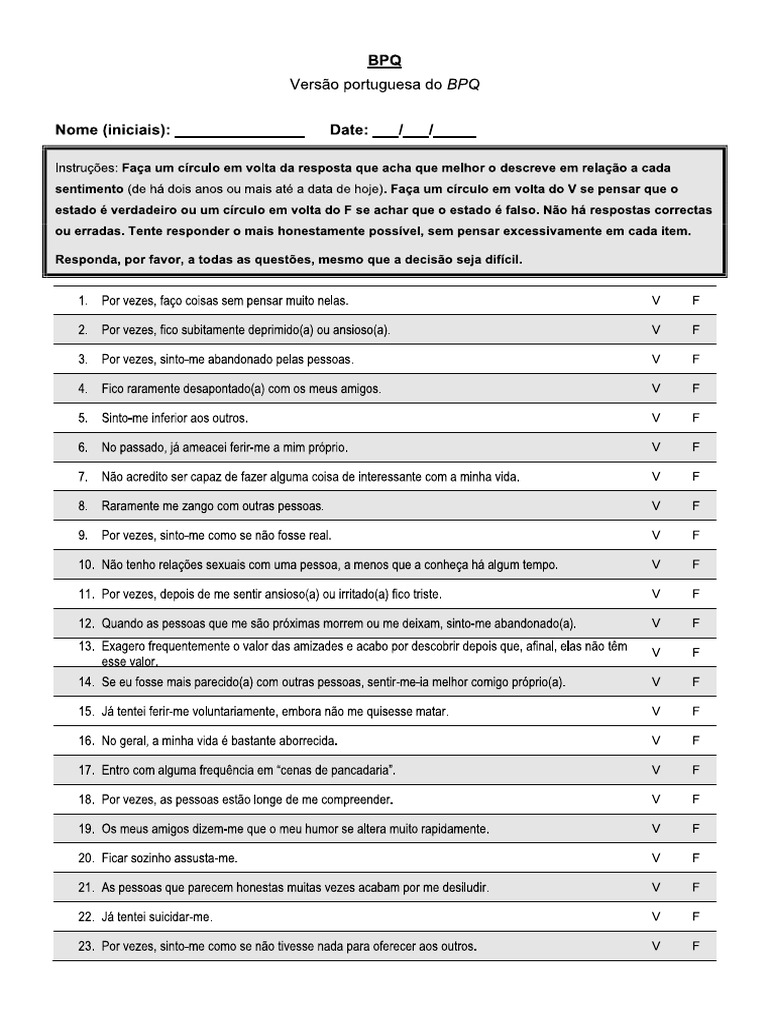 Borderline Personality Questionnaire-1 | PDF
