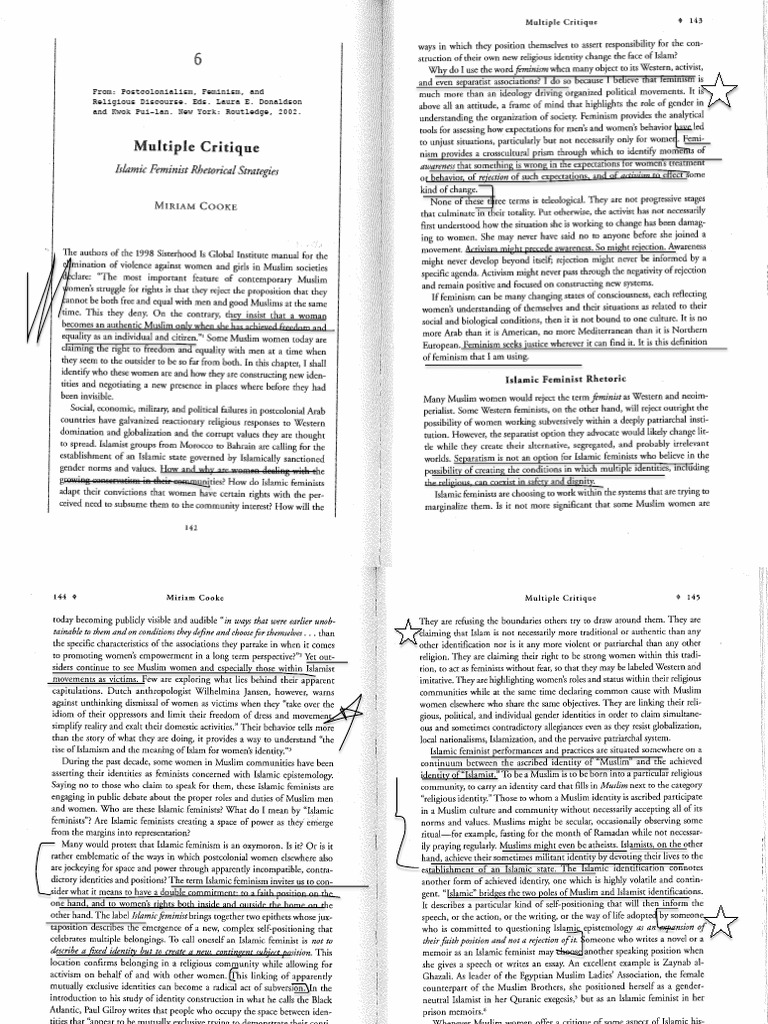 Multiple Critique: Islamic Feminist Rhetorical Strategies by Miriam Cooke | PDF
