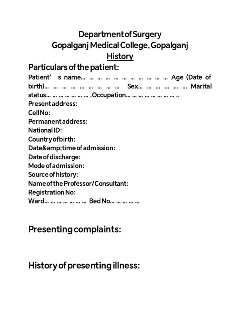 Surgery History Taking and General Examination | PDF