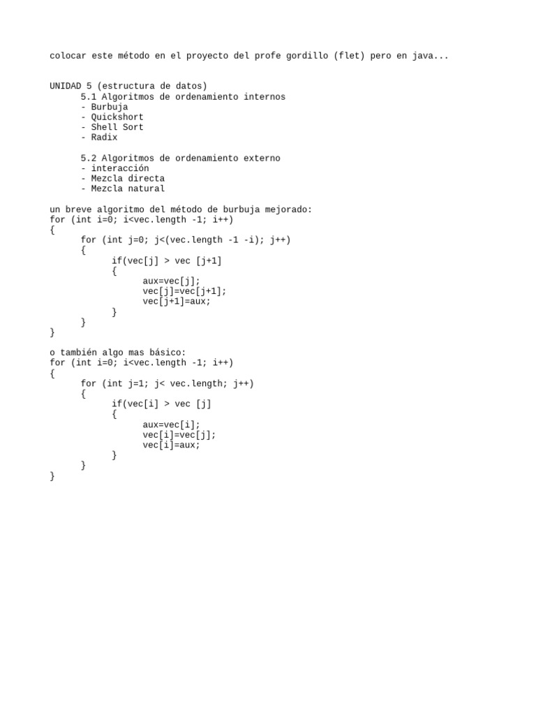 Algoritmo Burbuja | PDF