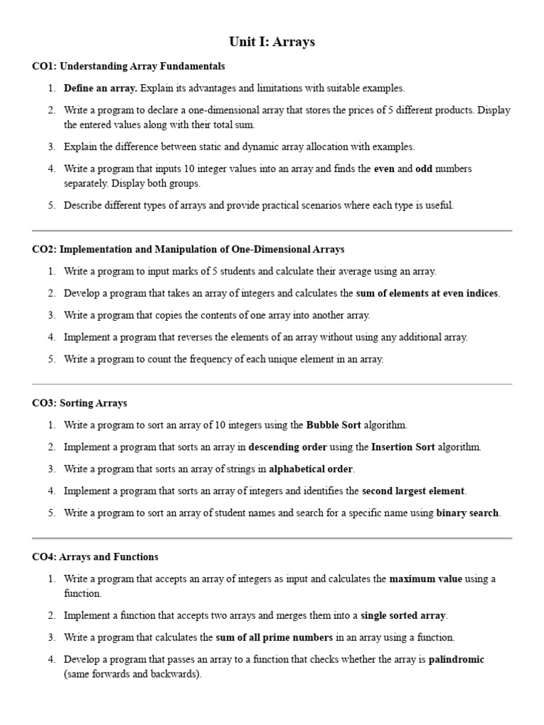 C Program Question Bank Based On CO1 To CO5 | PDF | Pointer (Computer Programming) | String ...