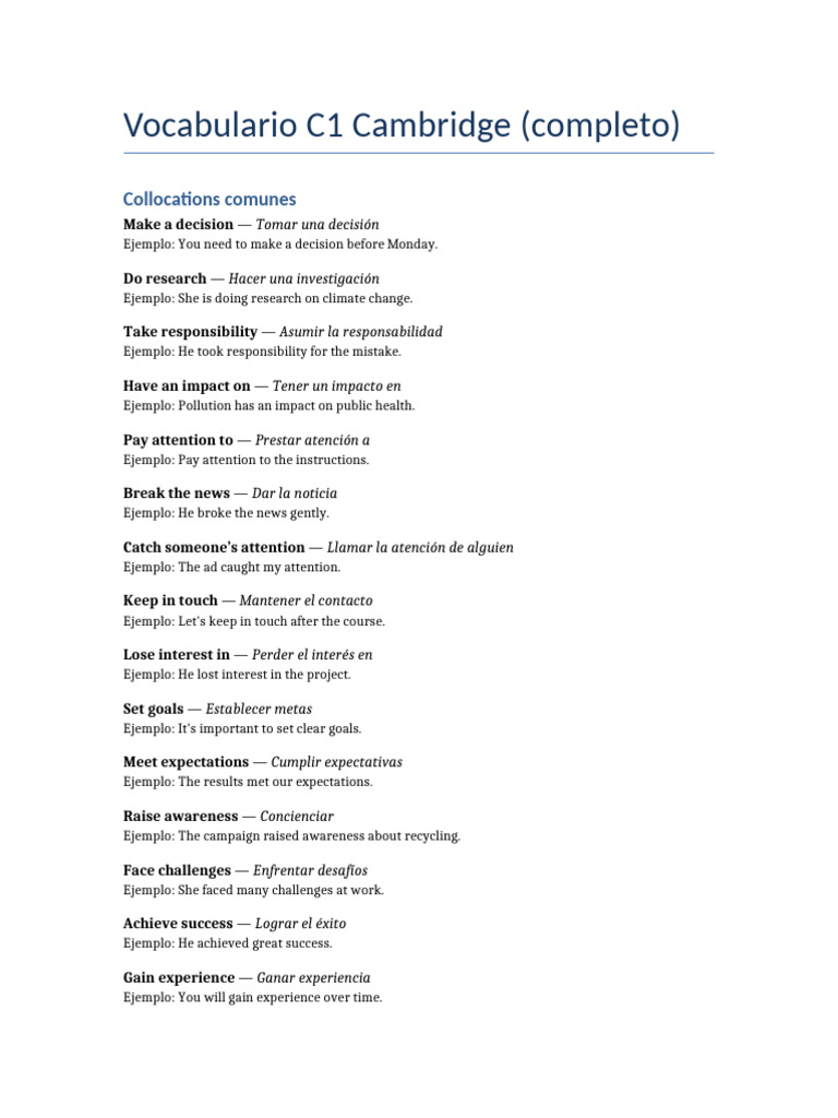 Vocabulario C1 Cambridge Completo | PDF | Unidades Semánticas | Tipología Lingüística