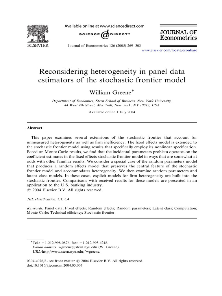 1 s2.0 S0304407604001137 Main | PDF | Fixed Effects Model | Estimator