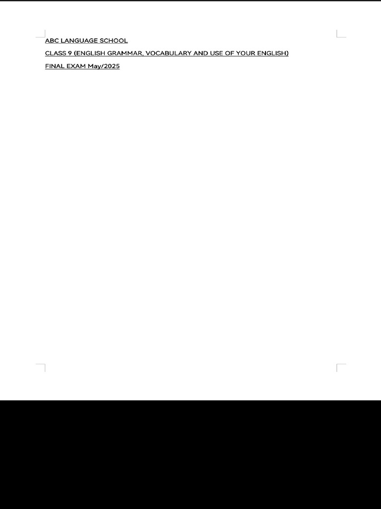 Final Exam Class 9 English Grammar and Use of Your English | PDF