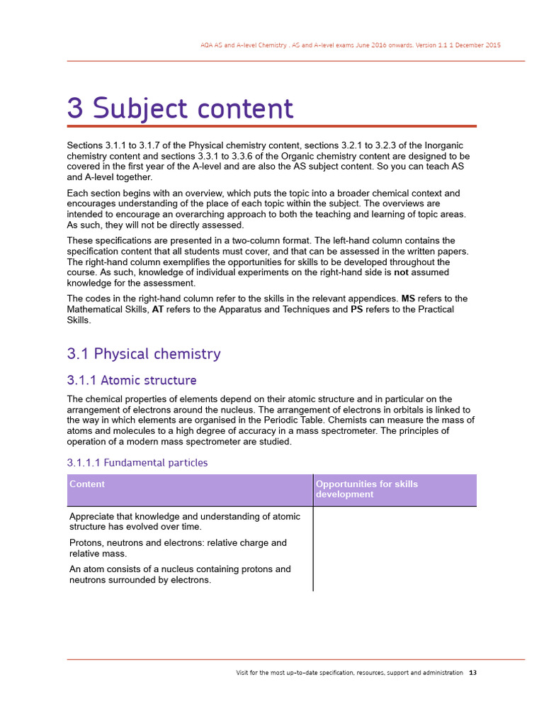 Chemistry Specification | PDF | Reaction Rate | Chemical Bond