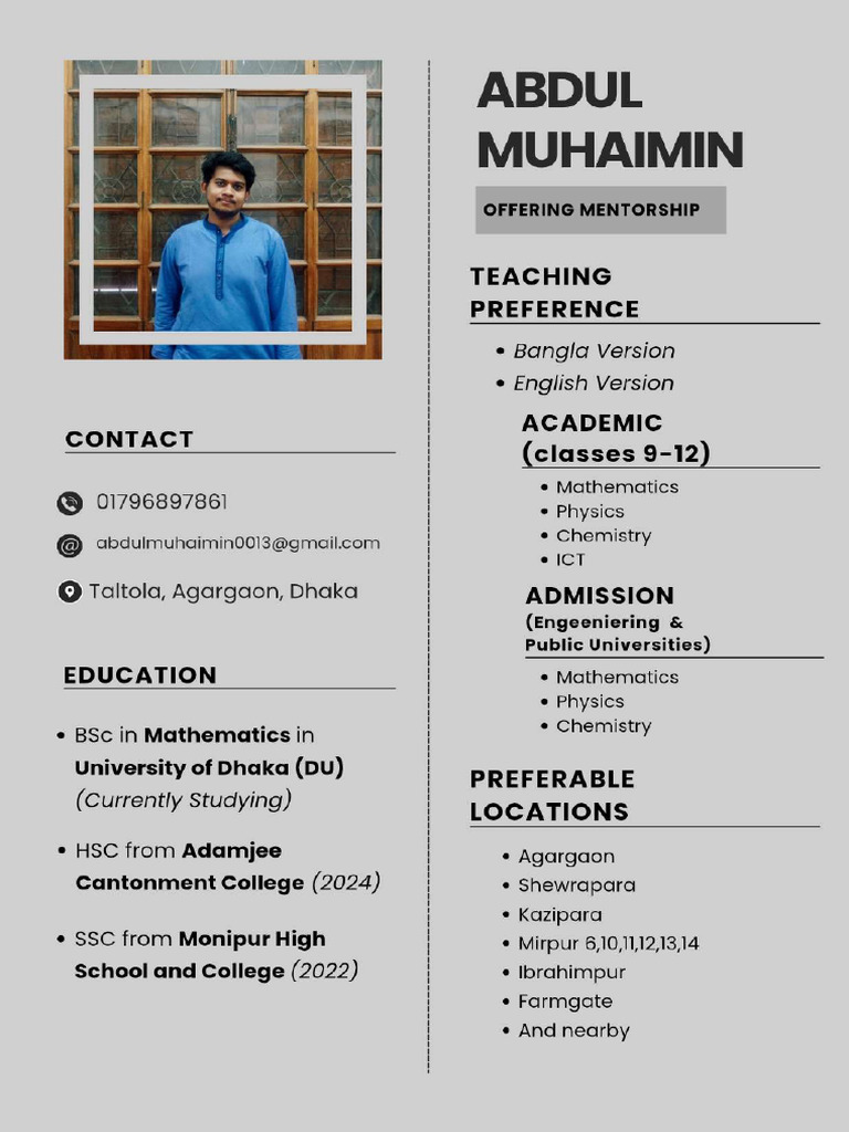 Abdul Muhaimin - Tution CV | PDF