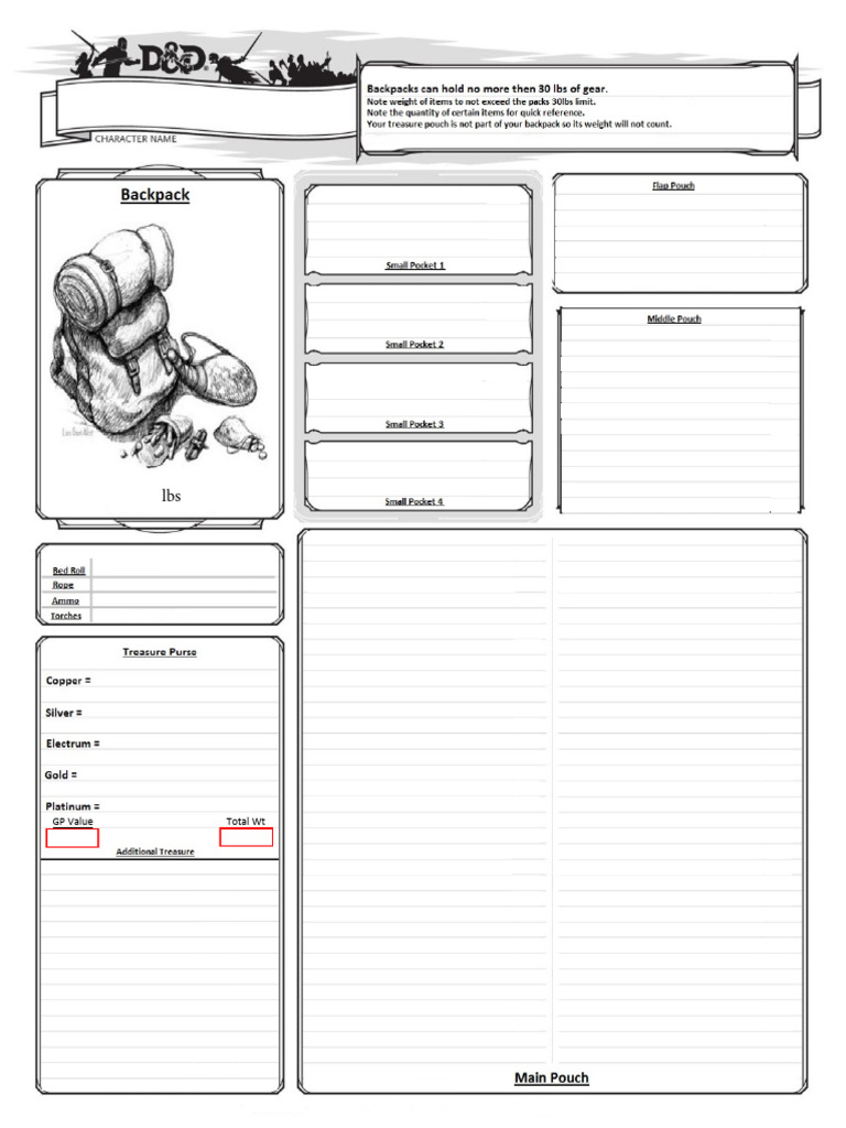 Backpack Inventory Sheet Calculating | PDF