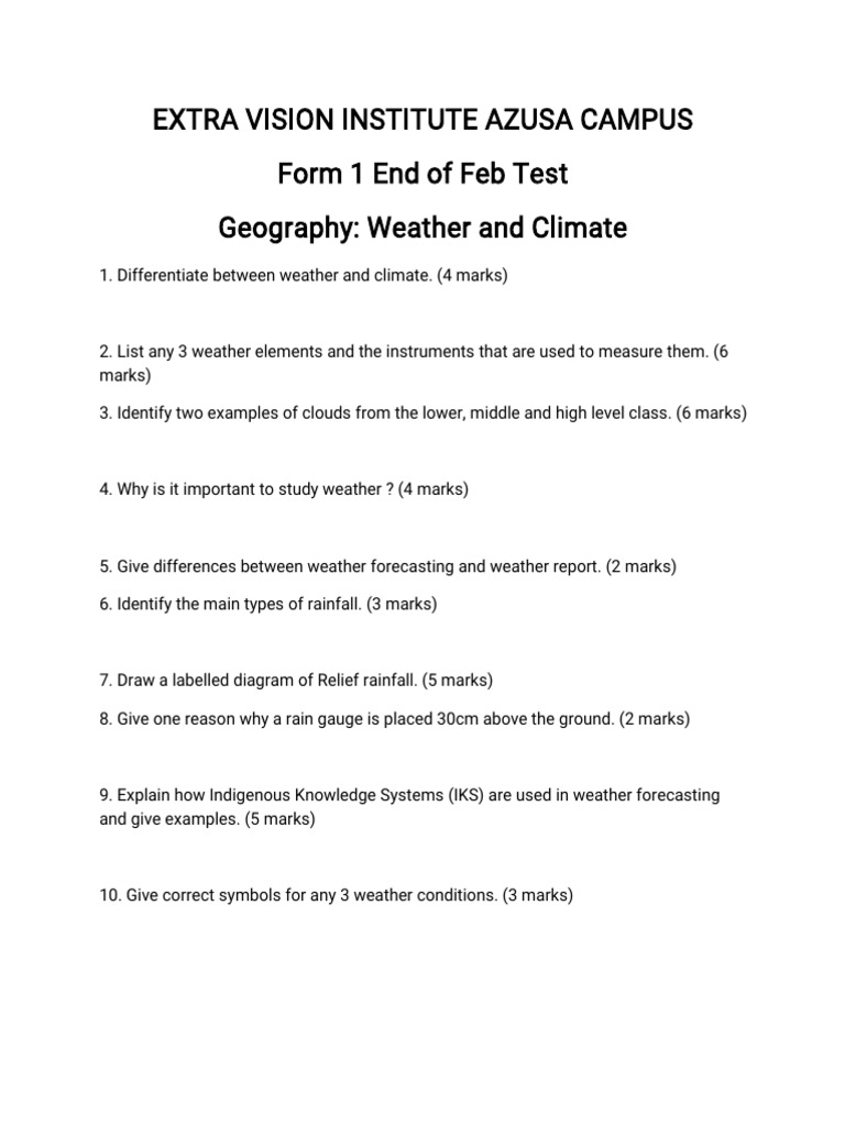 Weather and Climate Test Questions | PDF
