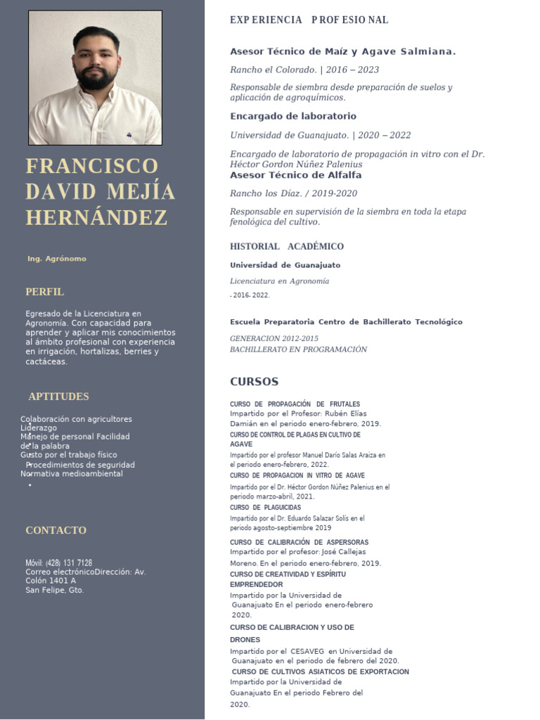 Curriculum Francisco David Mejía Hernández 2 | PDF | Botánica | Ciencia de la agricultura