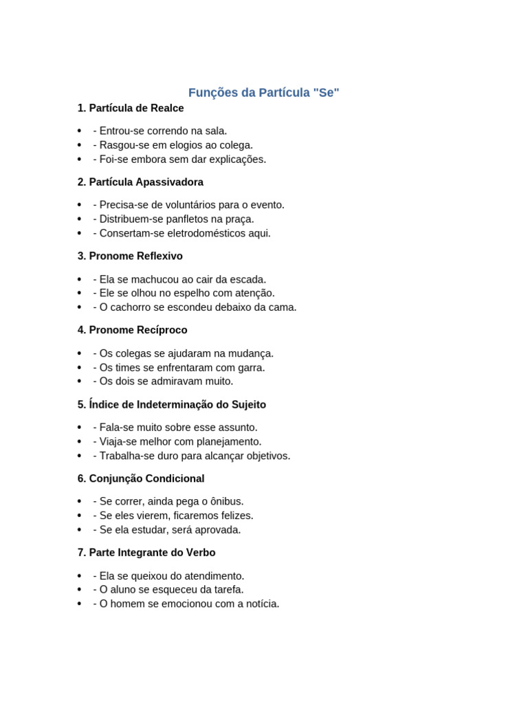 Funções da Partícula "Se" | PDF