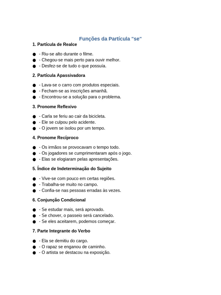 Funções da Partícula "se" na Língua Portuguesa | PDF