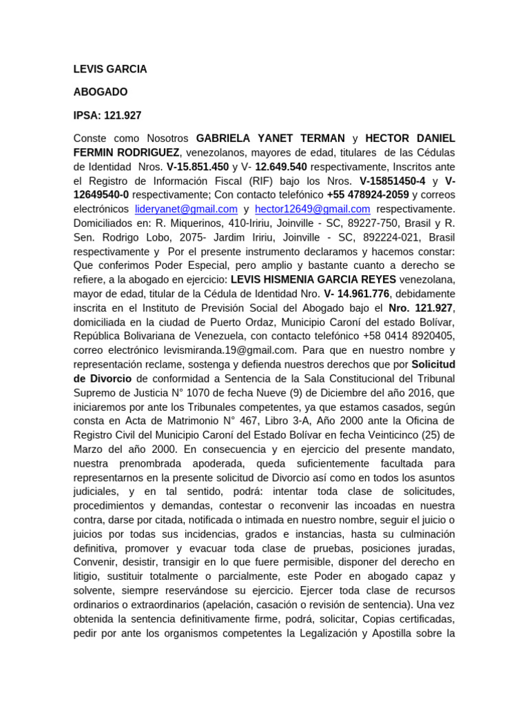 Poder Divorcio Yanet | PDF | Judicaturas | Ley Pública