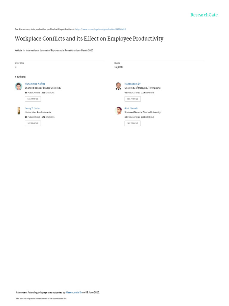 Workplace Conflicts Impact on Productivity | PDF | Sample Size ...