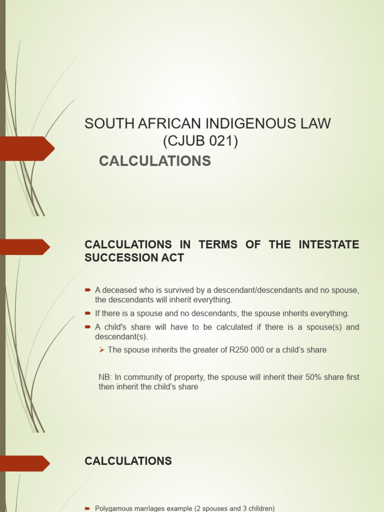 Calculations in Terms of The Intestate Succession Act | PDF | Family ...