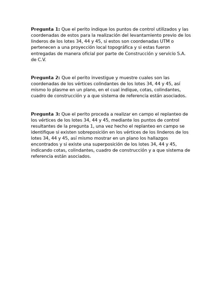Medias y Colindancias Perito Topografo | PDF