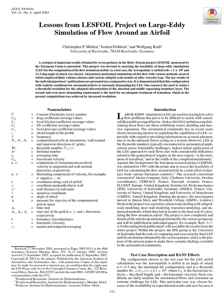 Aiaa Journal | PDF | Lift (Force) | Drag (Physics)