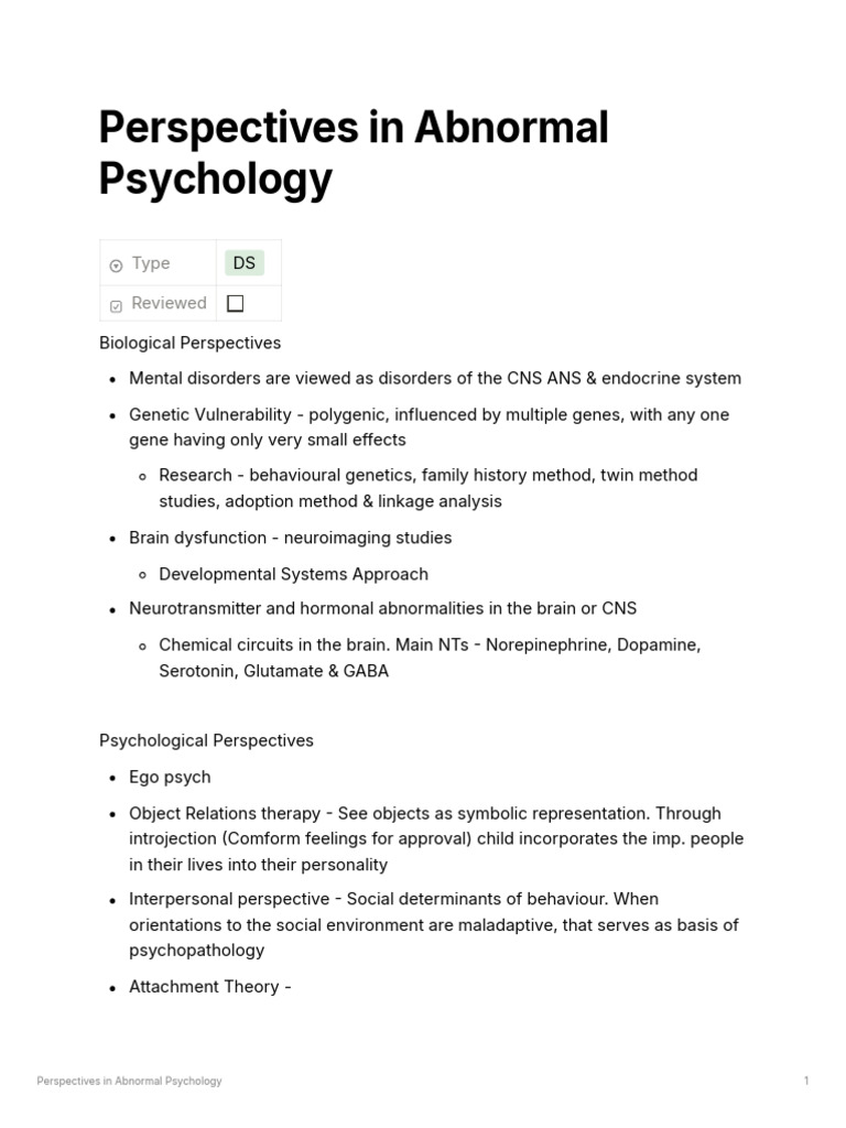 Perspectives in Abnormal Psychology | PDF