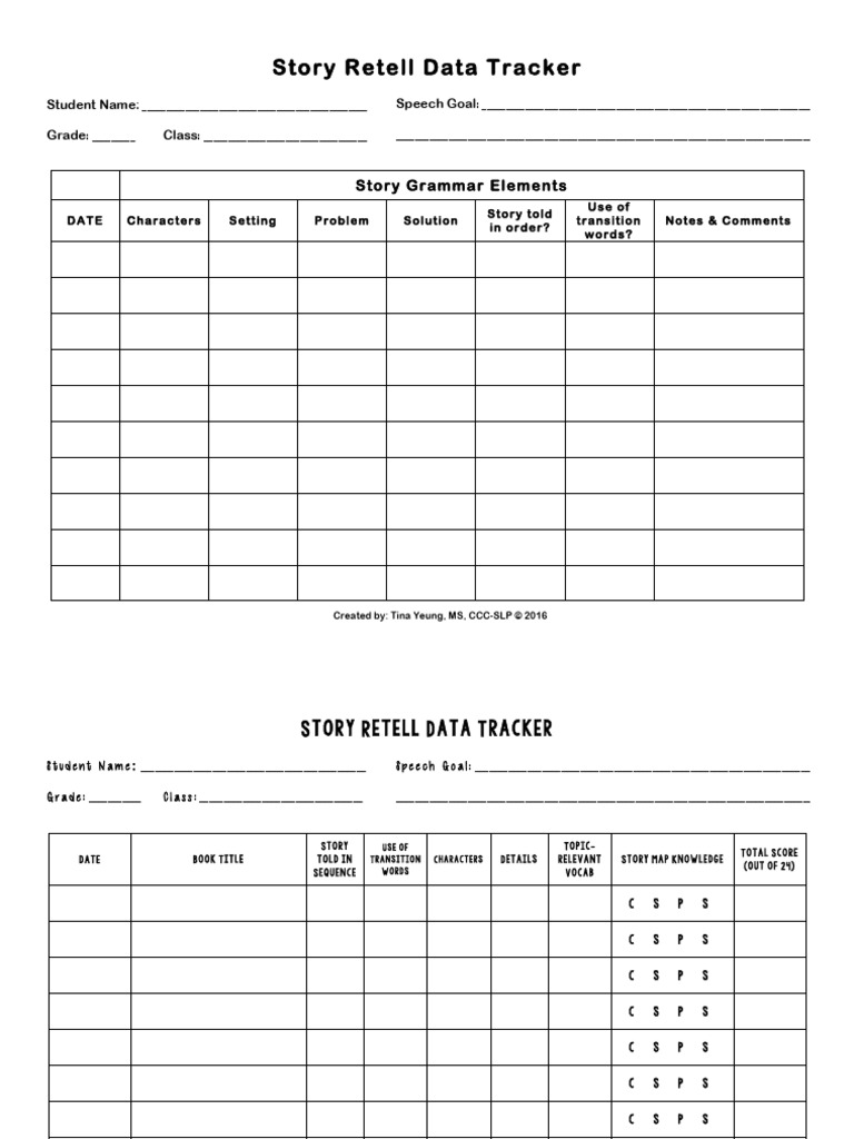 Story Retell Data Tracker | PDF | Linguistics | Human Communication