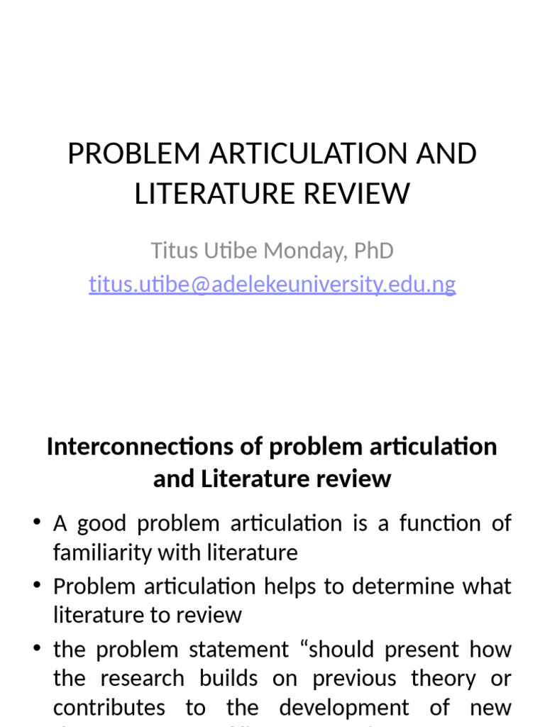 Problem Articulation and Literature Review | PDF | Methodology | Literature Review