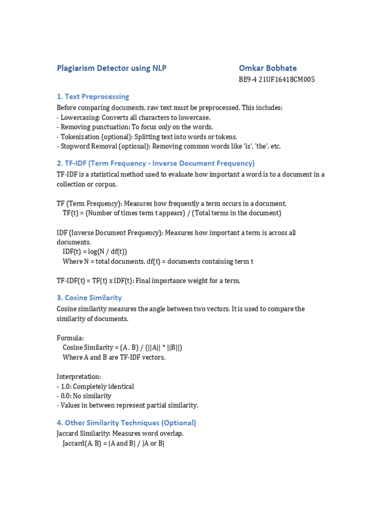 Plagiarism Detector NLP Theory | PDF