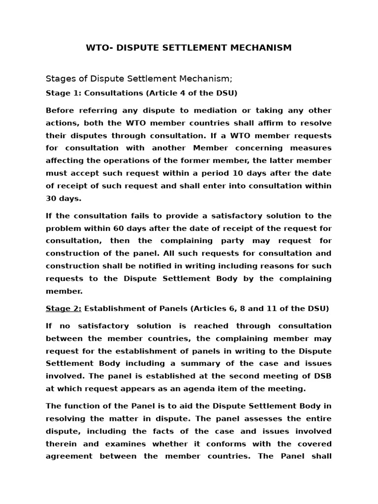 Wto - Dispute Settlement Mechanism | PDF | Justice | Crime & Violence