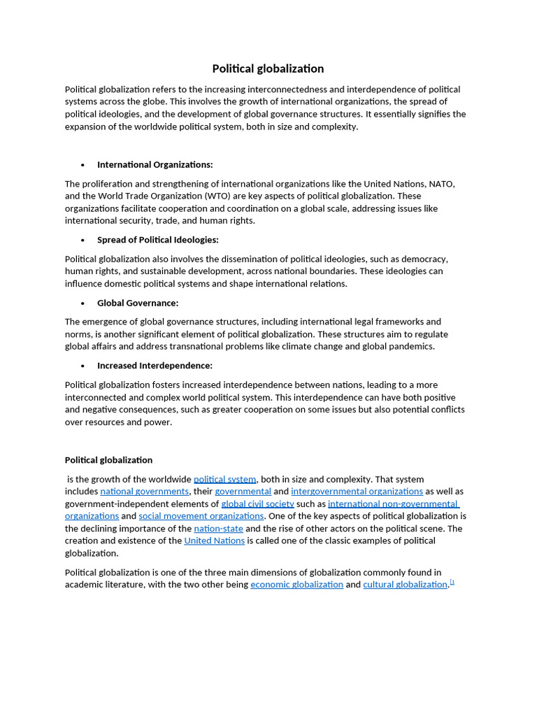 Political Globalization | PDF | Global Governance | Globalization