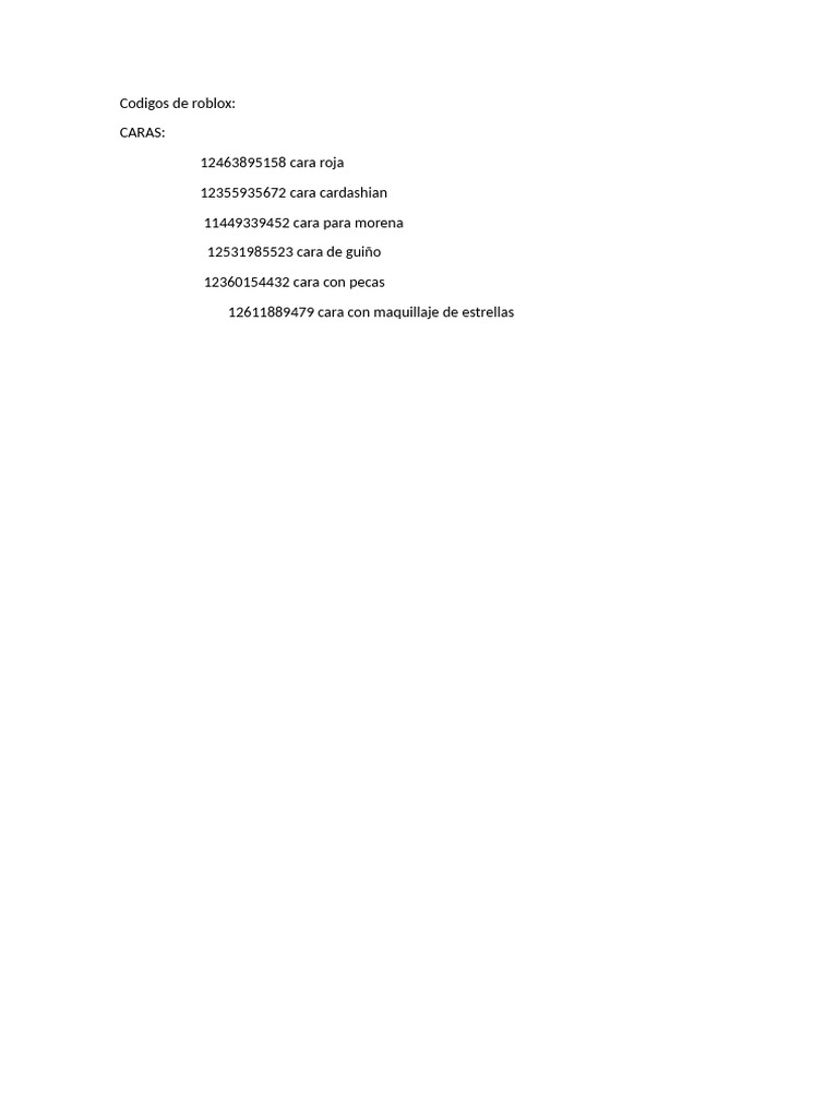 Códigos de caras para Roblox 2024 | PDF