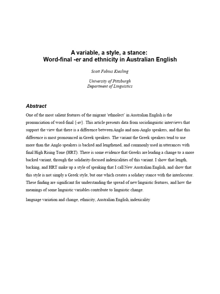 A Variable A Style A Stance Word Final e | PDF | English Language | Vowel