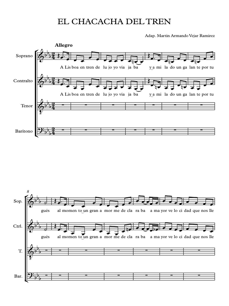 EL CHACACHA DEL TREN (Coro) - Partitura Completa | PDF | Canto | Música ...