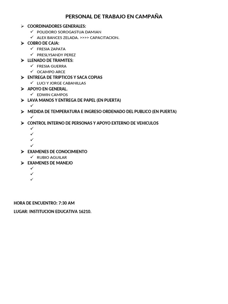 Personal de Trabajo en Campaña | PDF