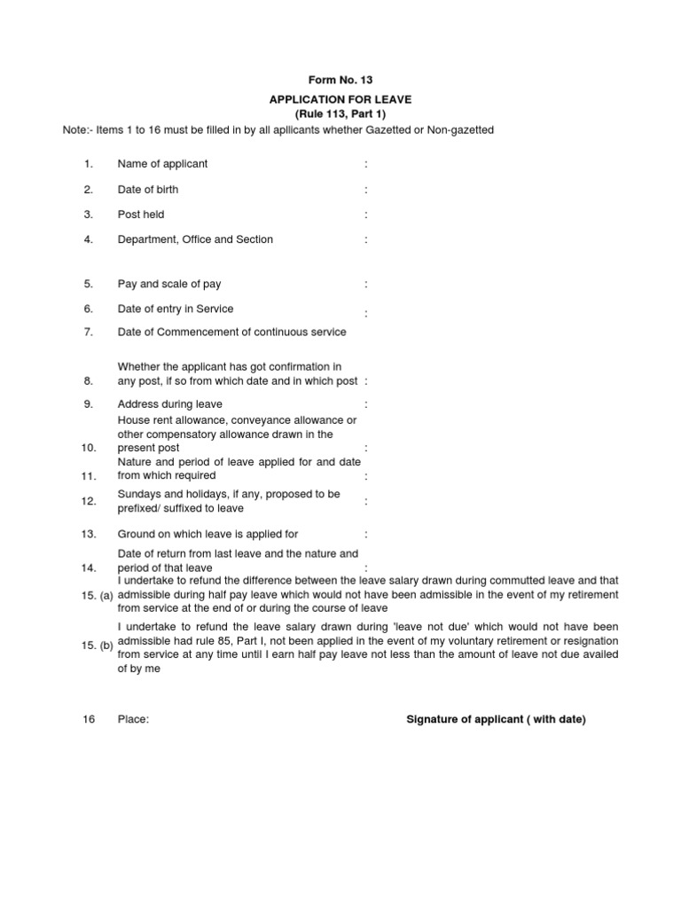 Form No.13 Application For Leave | PDF | Government | Social Institutions