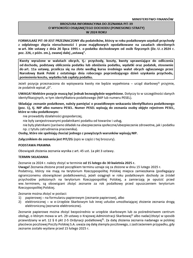 Objasnienia Pit 39 2024 | PDF