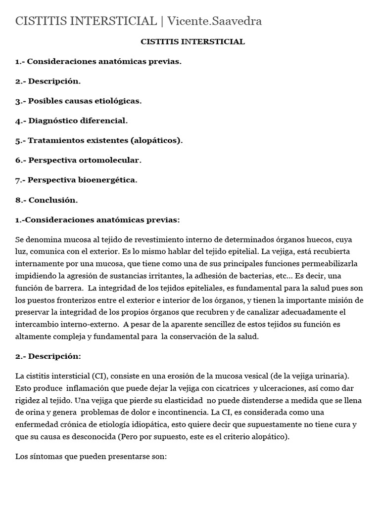 CISTITIS INTERSTICIAL - Vicente - Saavedra | PDF | Infección del tracto ...