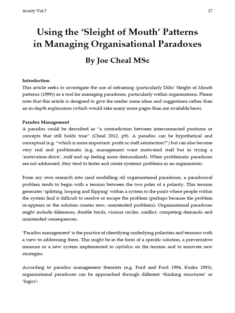 Reframing Organisational Paradox Joe Cheal | PDF
