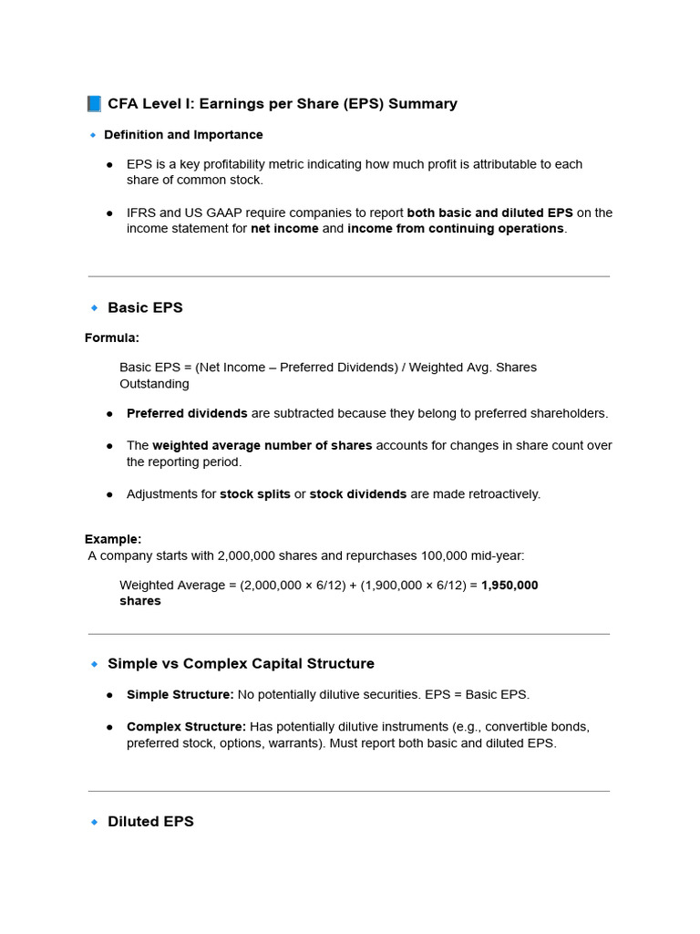 Earnings Per Share (EPS) Summary | PDF | Earnings Per Share | Stock Market