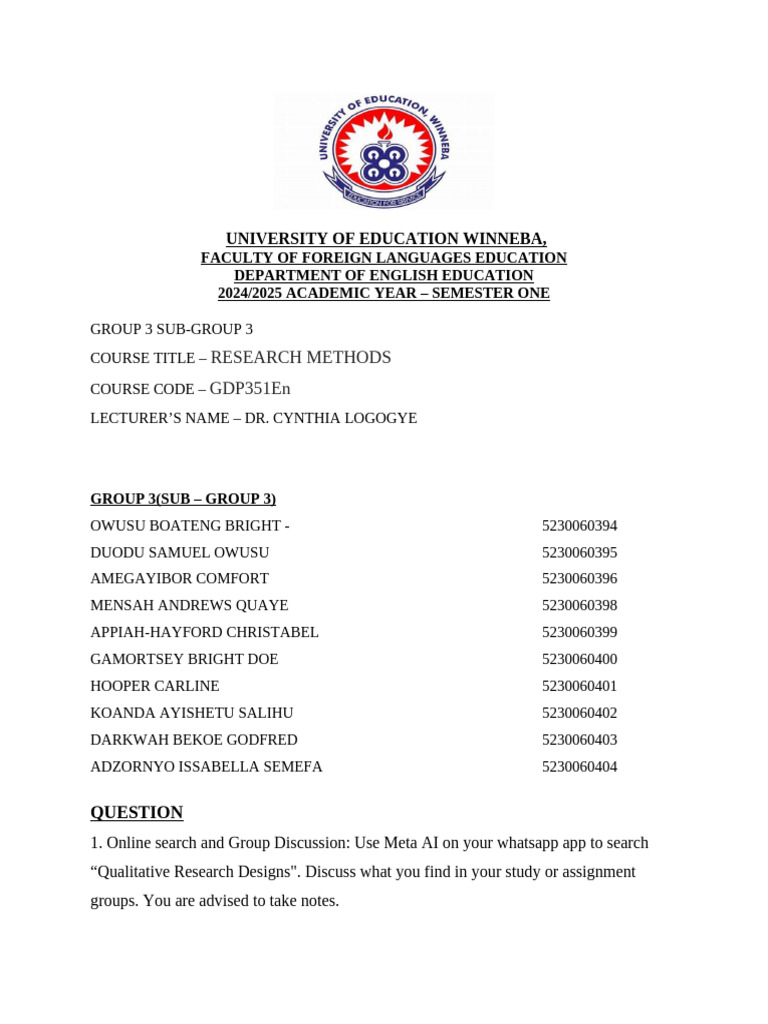 Research Method Assignment Group Work | PDF | Qualitative Research | Inquiry