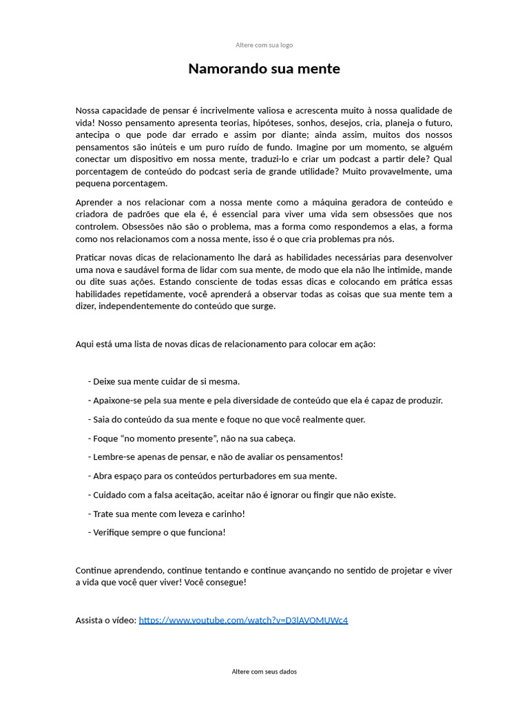 Planilha Namorando Sua Mente | PDF