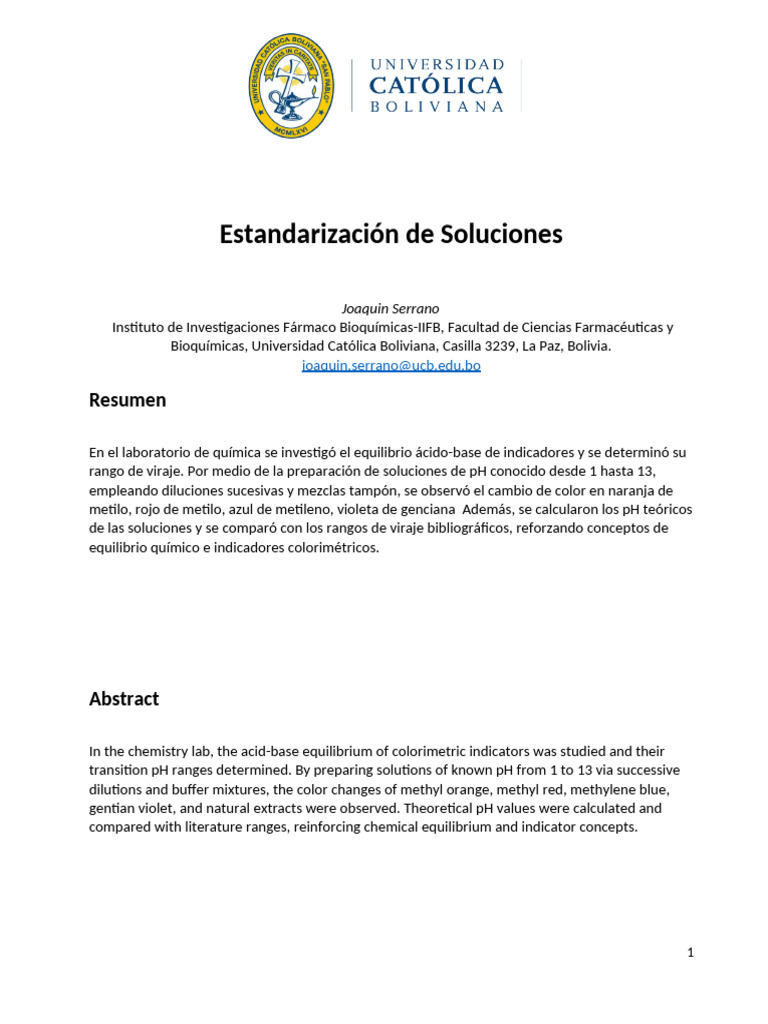 Informe 10 Solución e Indicadores | PDF | Ph | Solución tampón