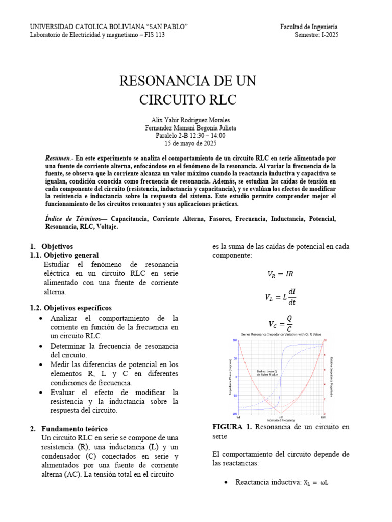 Resonancia en Un Circuito RLC | PDF | Inductor | Red eléctrica