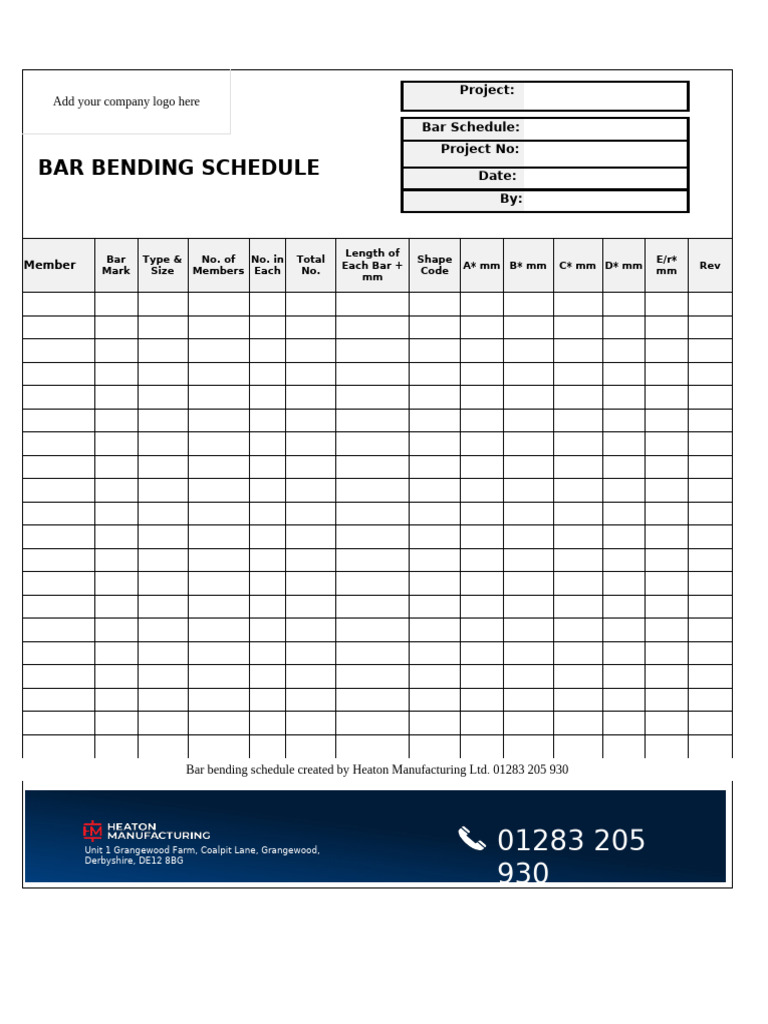 Bar Bending Schedule Form | PDF