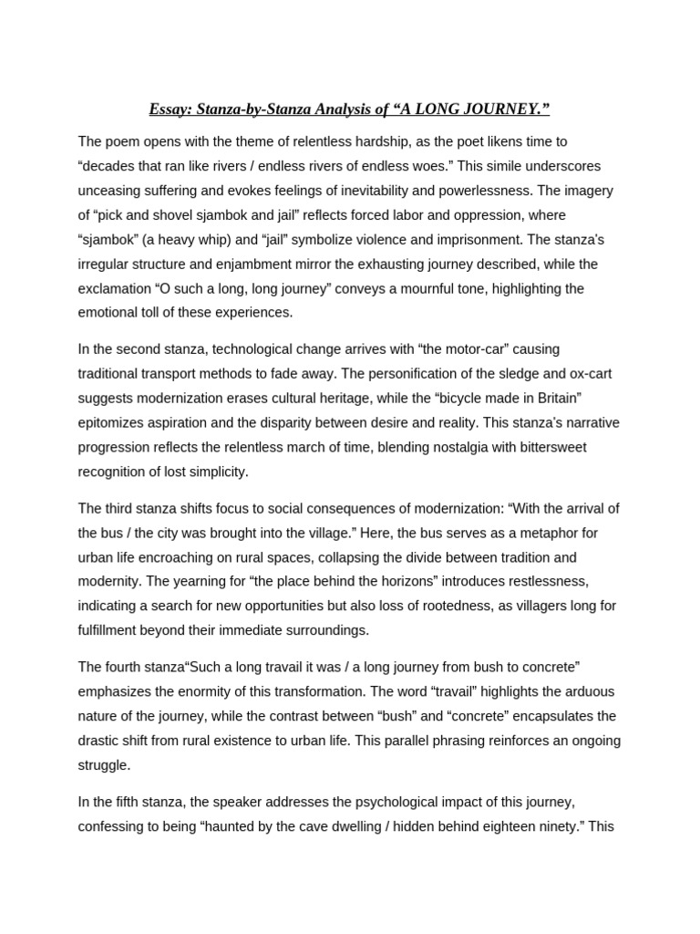 Analysis of "A Long Journey" Poem | PDF | Poetry