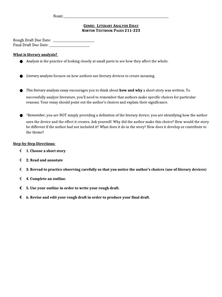 Literary - Analysis - Essay - Instructions - Outline | PDF | Essays ...