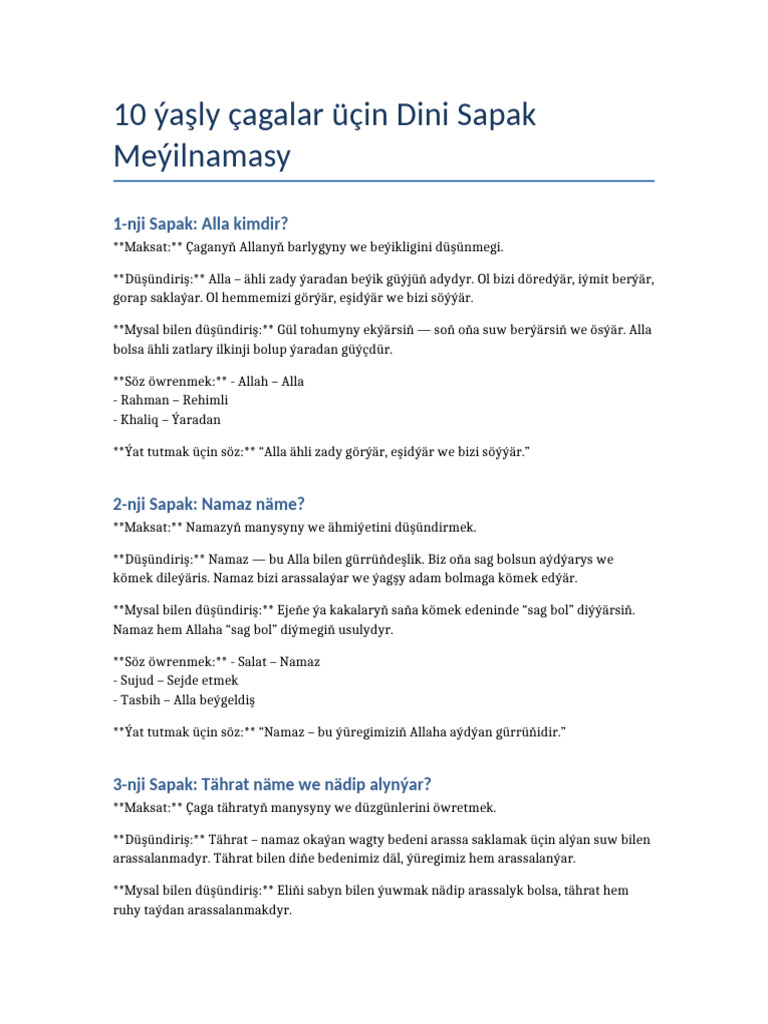 Dini Sapak Meyilnamasy 10 Sapak | PDF