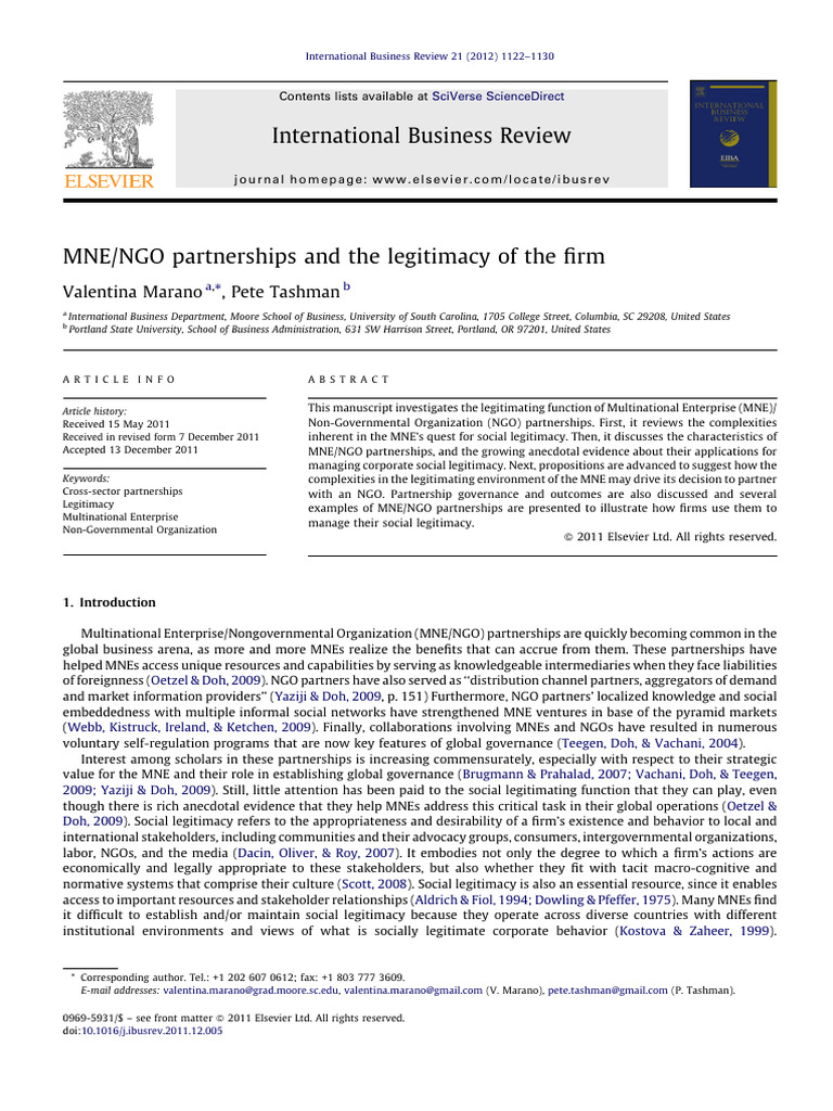 Marano & Tashman. 2012. MNE - NGO Partnerships | PDF | Non Governmental ...