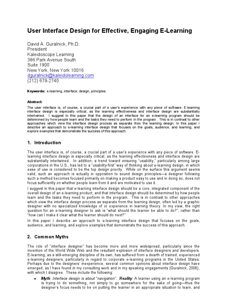 User Interface Design For Effective, Engaging E-Learning | Download Free PDF | Usability ...