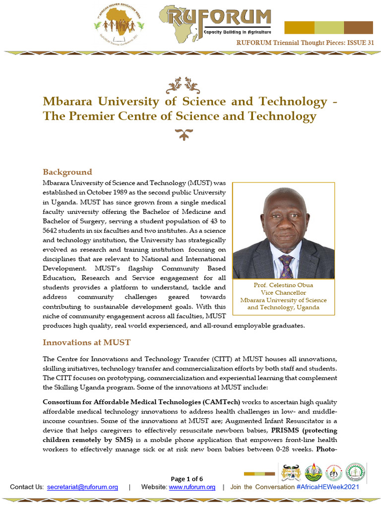 MUST Prof. Celestino Obua - Thought Piece Issue 31 | PDF