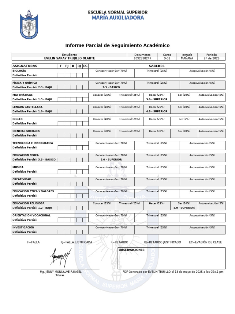 Informe Parcial de Seguimiento Acadmico | PDF