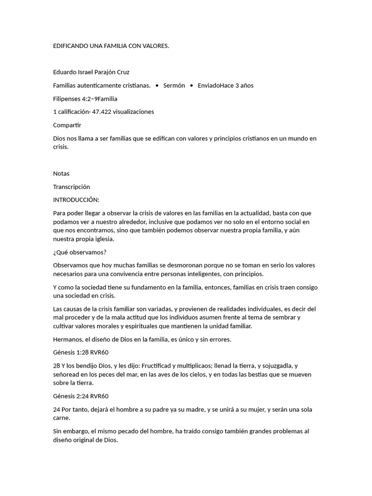 Edificando Una Familia Con Valores | PDF | Amor | Familia